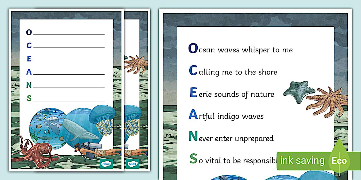 KS2 Oceans Acrostic Poem Example (teacher made) - Twinkl