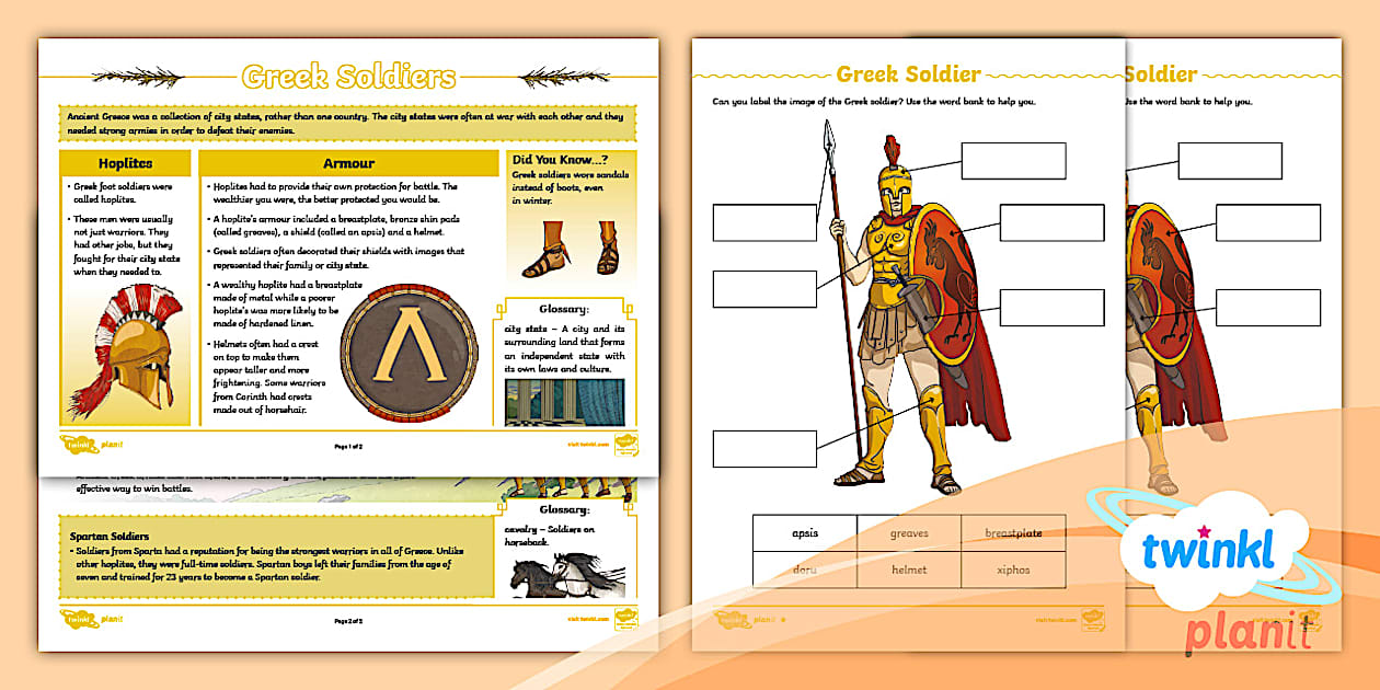 Greek Soldier Fact File and Activity Sheet (teacher made)