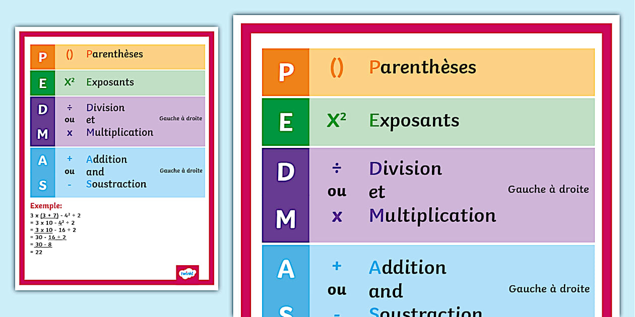 PEMDAS Order of Operations Poster French (teacher made)