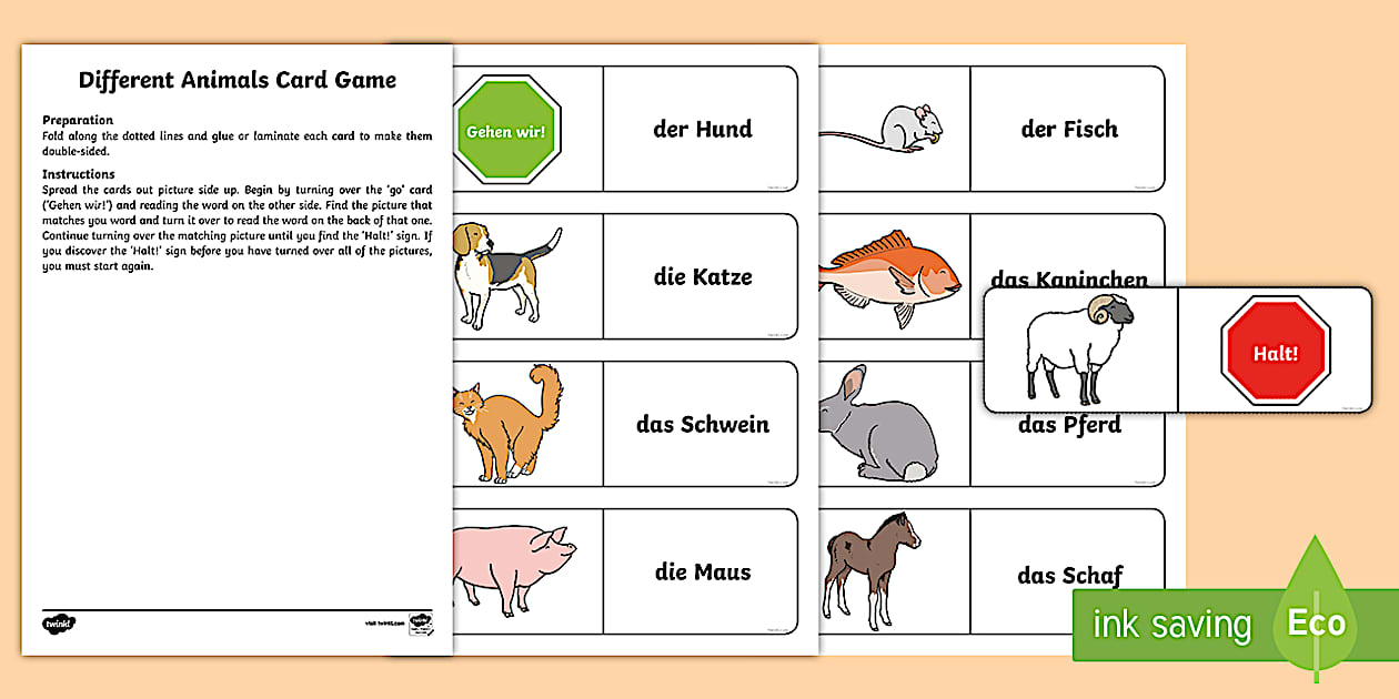 Different Animals Card Game German - Twinkl