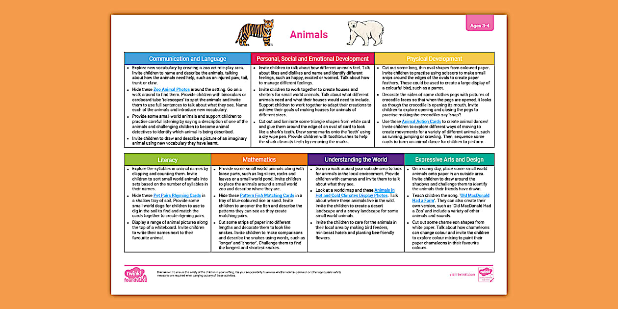 EYFS Ages 3-4 Topic Planning Web: Animals | Twinkl - Twinkl