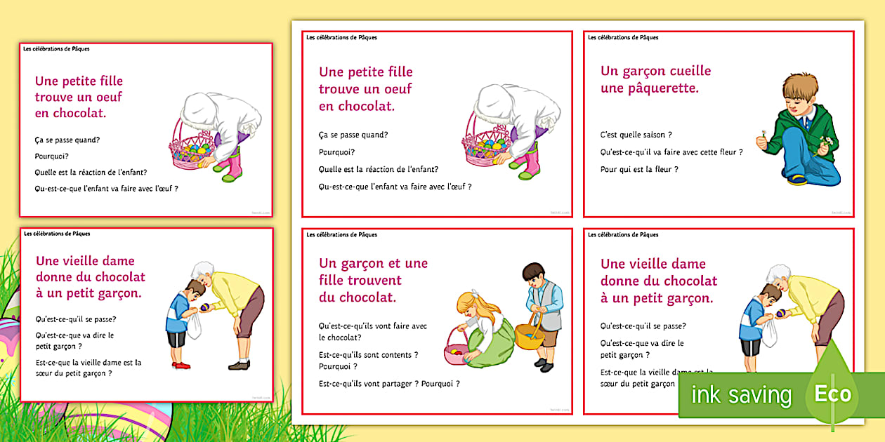 Black and White Easter Inference Picture Cards French