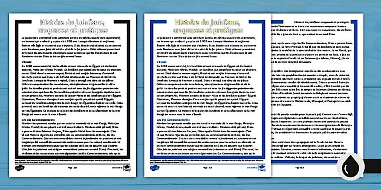 History of Judaism Reading Comprehension Grade 7/8 French