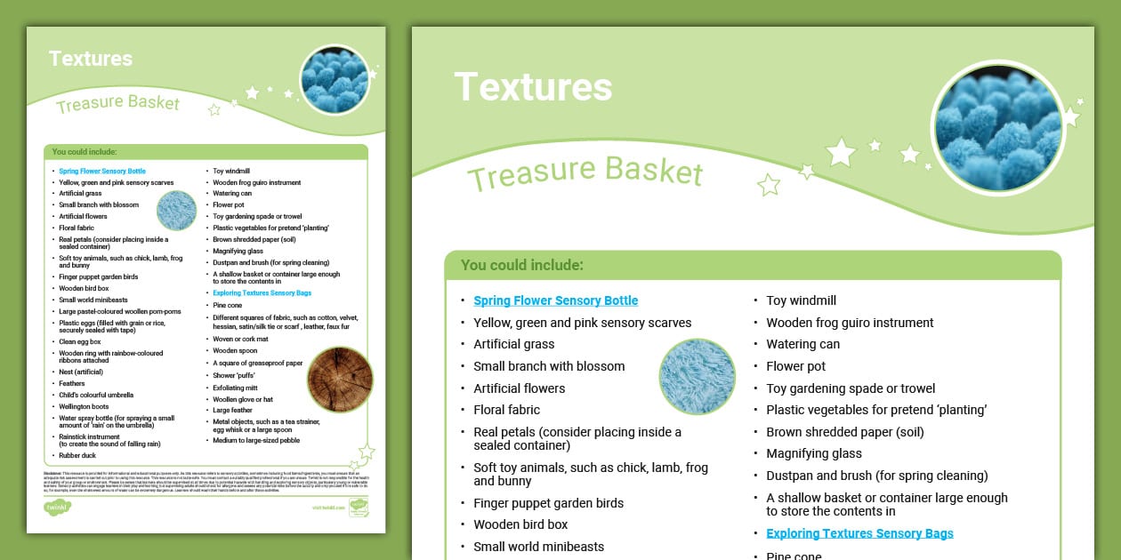Textures Treasure Basket Ideas | Twinkl (teacher made)