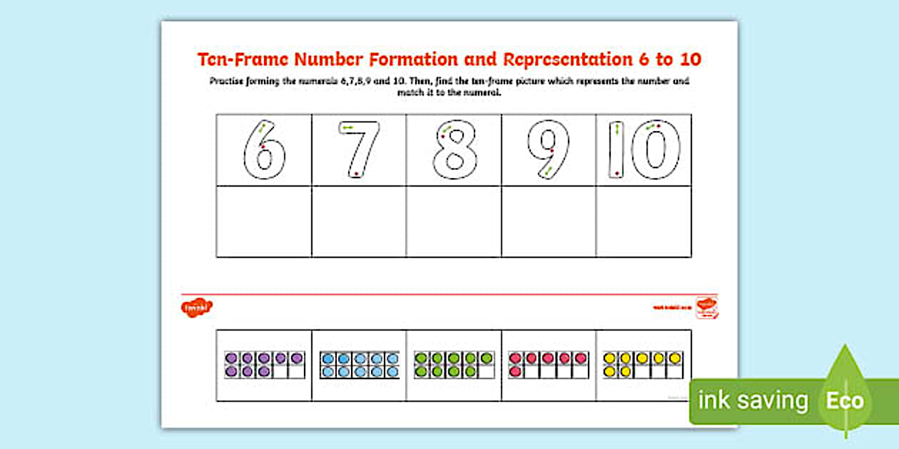 Ten-Frame Number Formation and Representation 6 to 10 Activity