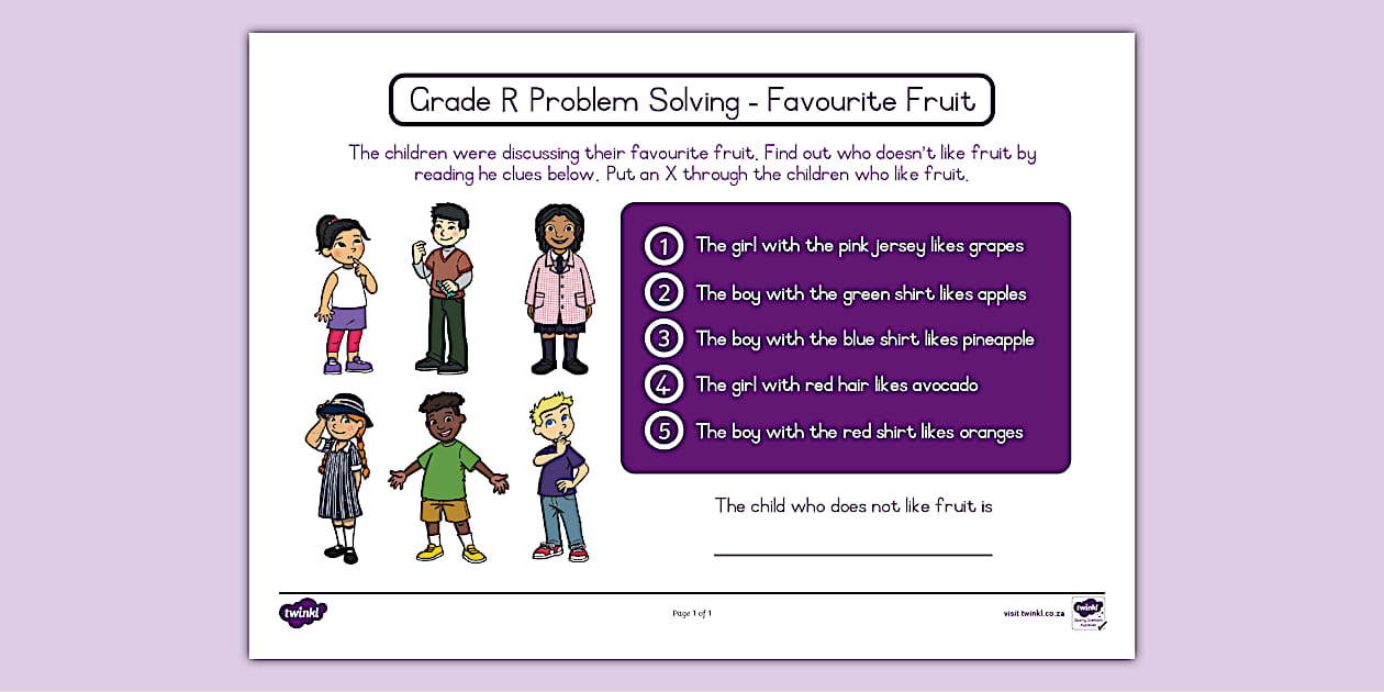 Grade R Maths - Problem Solving Worksheet: Favourite Fruit