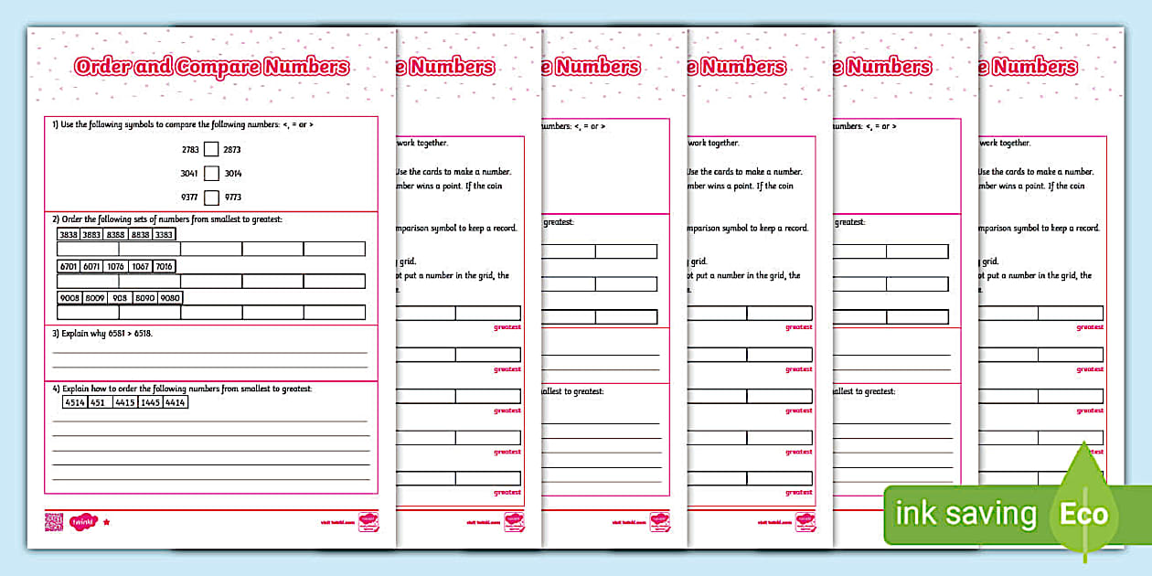 Ordering and Comparing Numbers Using Place Value Worksheets