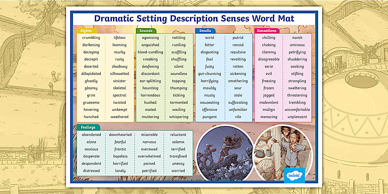 Cursive Dramatic Setting Description Senses Word Mat