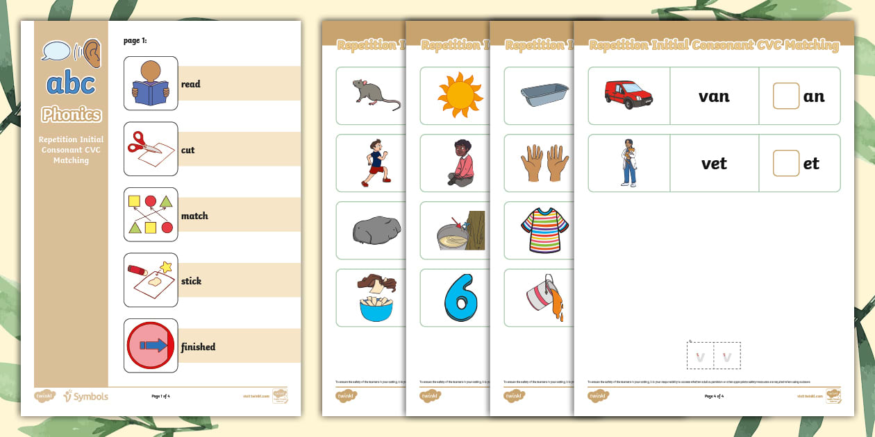 SEND Structured Steps Repetition Initial Consonant CVC Matching 'r,s,t,v'