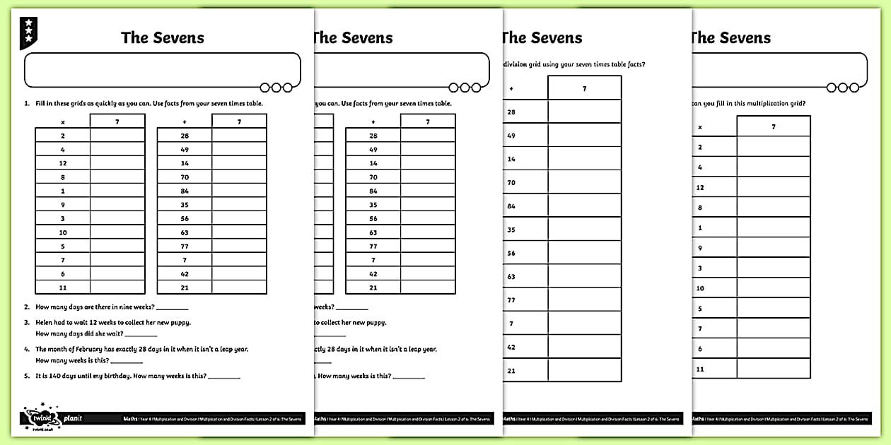 The Seven Times Table Worksheet / Worksheets (teacher made)