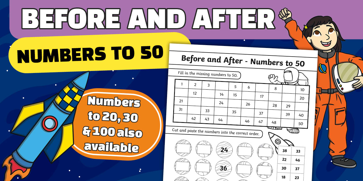 Before and After - Numbers to 50 | Counting to 50 Worksheet