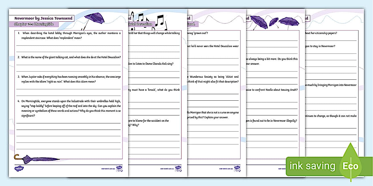 Nevermoor Comprehension Questions for Chapters 6-10 - Twinkl