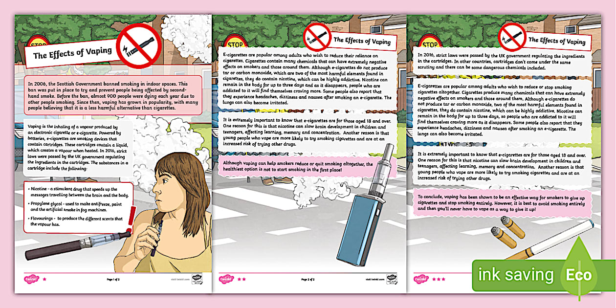 Vaping Education Activity | Reading Comprehension | Twinkl