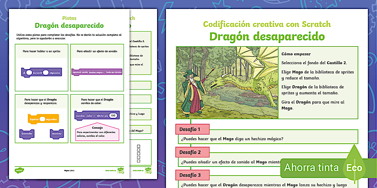 Ficha de actividad: Dragón desaparecido - Scratch - Twinkl