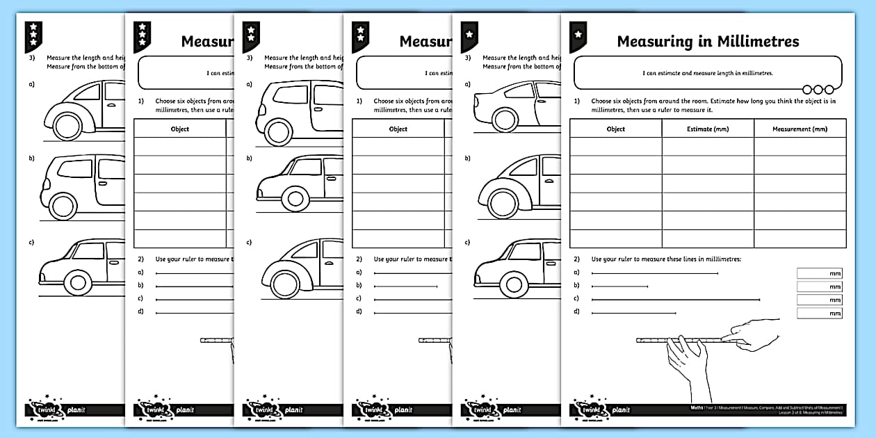 Estimating and Measuring in Millimetres Differentiated Worksheet ...