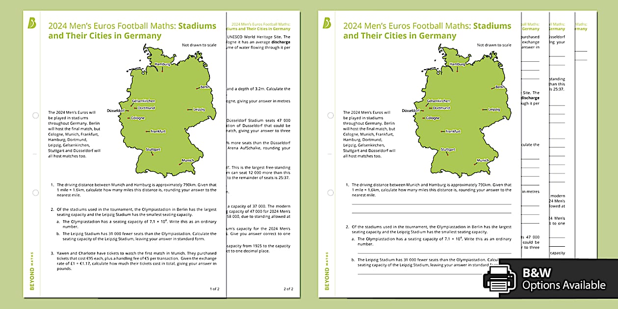 👉 2024 Men’s Euros Football Maths Worksheet | Beyond