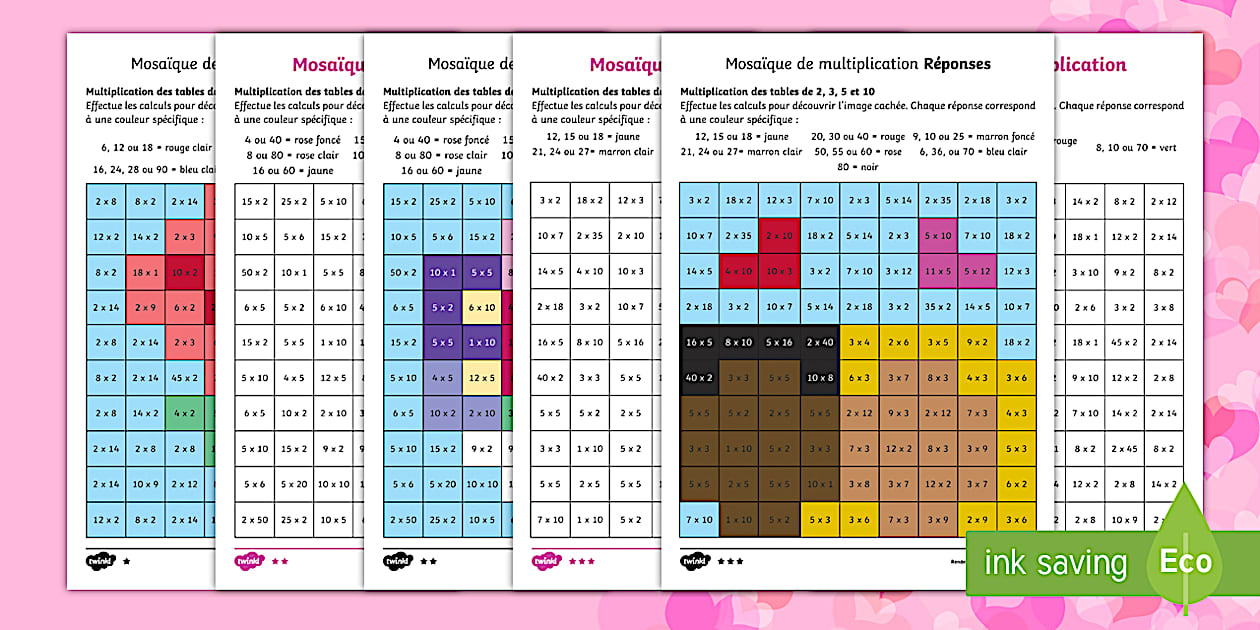 Mosaïque de multiplication : La Saint-Valentin - Twinkl