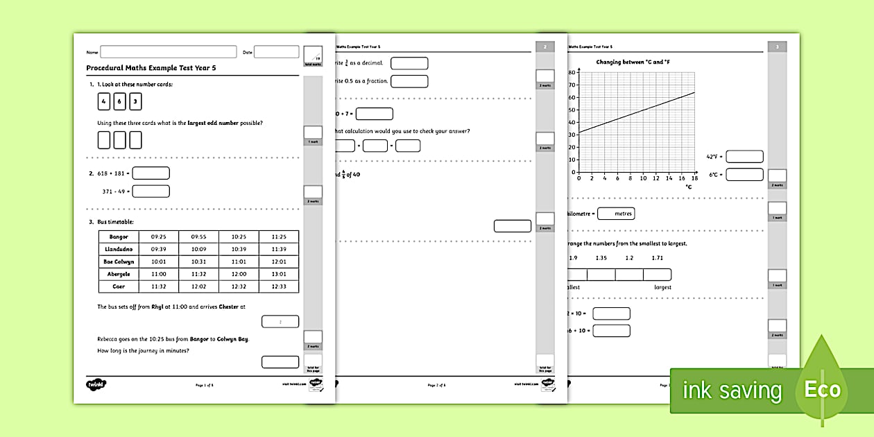 Procedural Maths Practice Test Year 5 Maths Activity Booklet