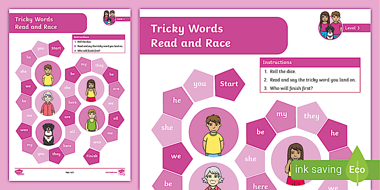 Twinkl Phonics Level 3 Read and Race Tricky Words Game