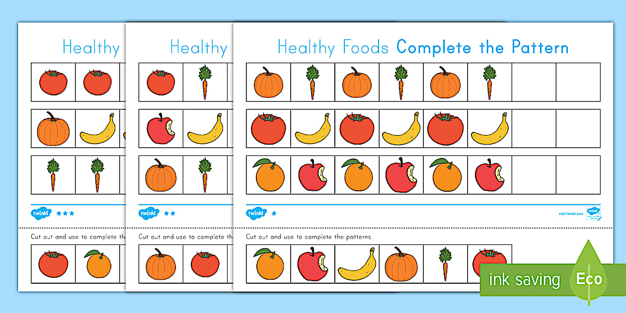 Editable Healthy Food Complete the Pattern Worksheet