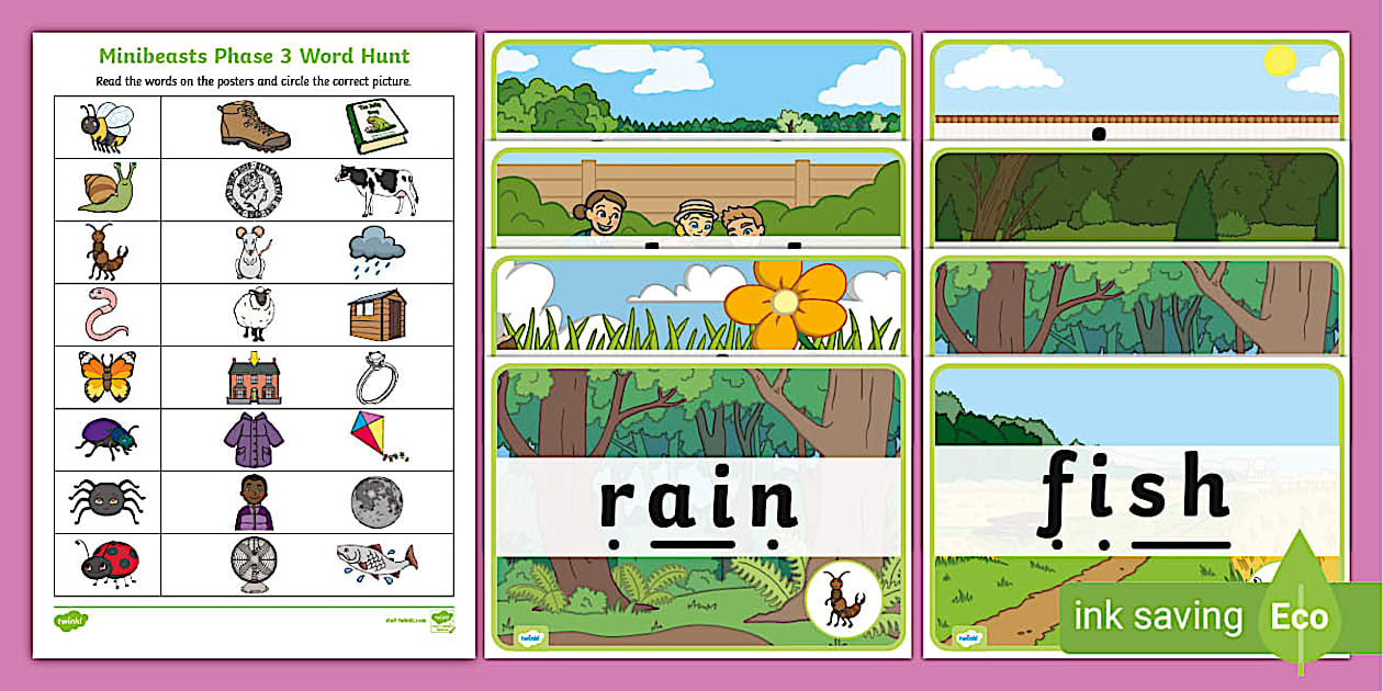 Minibeasts Phase 3 Word Hunt (teacher made) - Twinkl