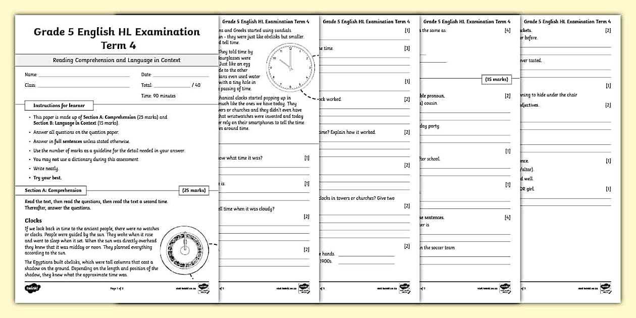 Grade 5 English Home Language: Examination - Term 4 - Twinkl