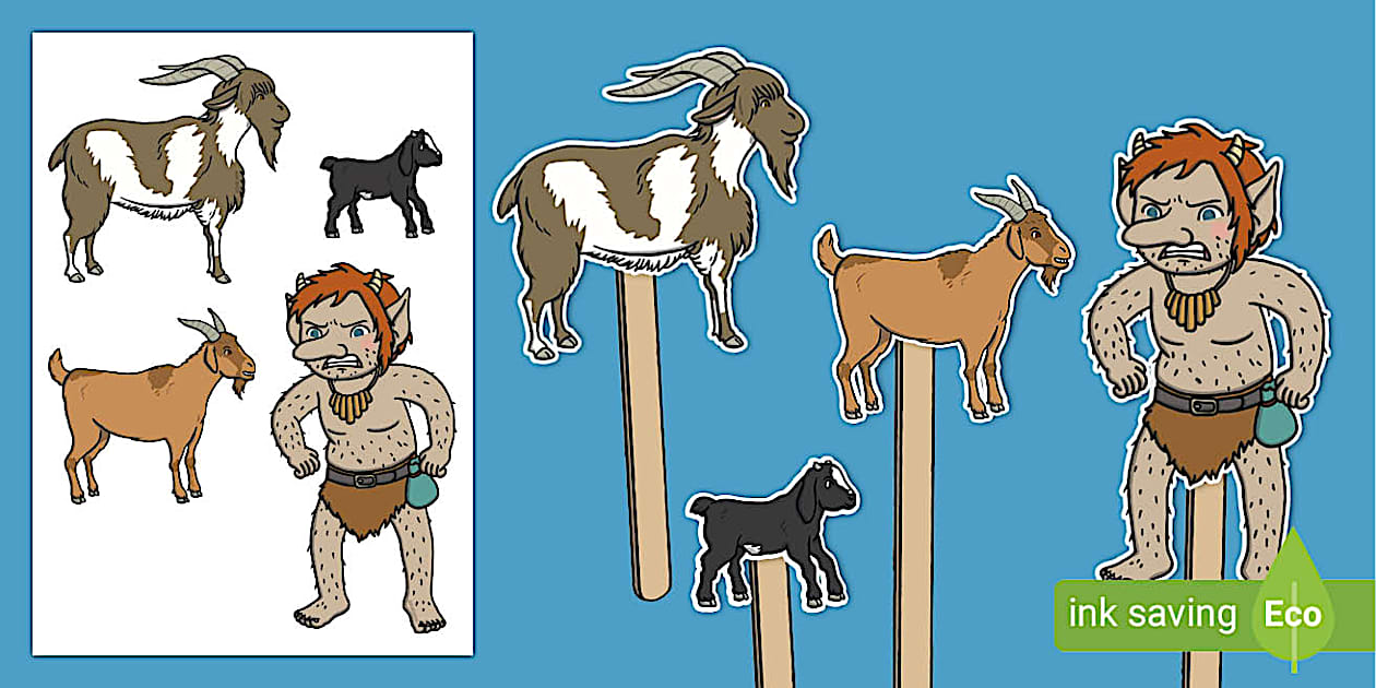 Black and White The Three Billy Goats Gruff Stick Puppets