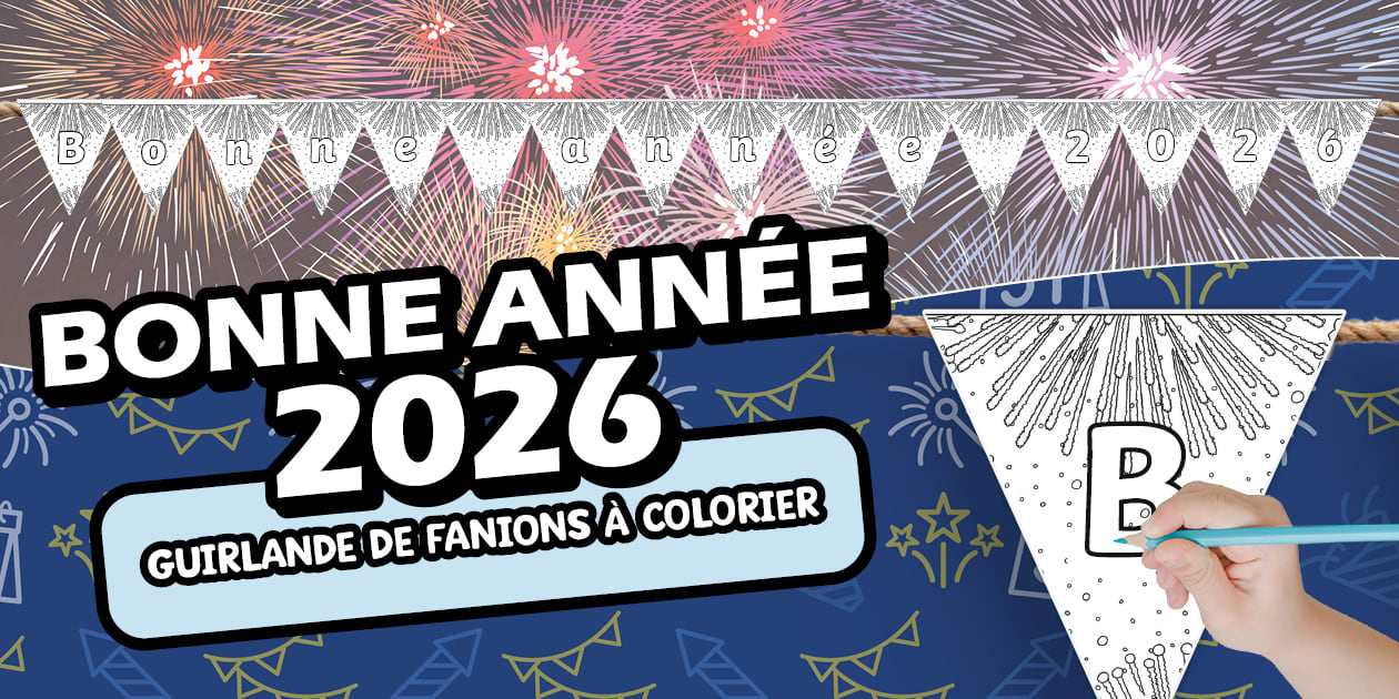 Guirlande de fanions à colorier : Bonne année 2026
