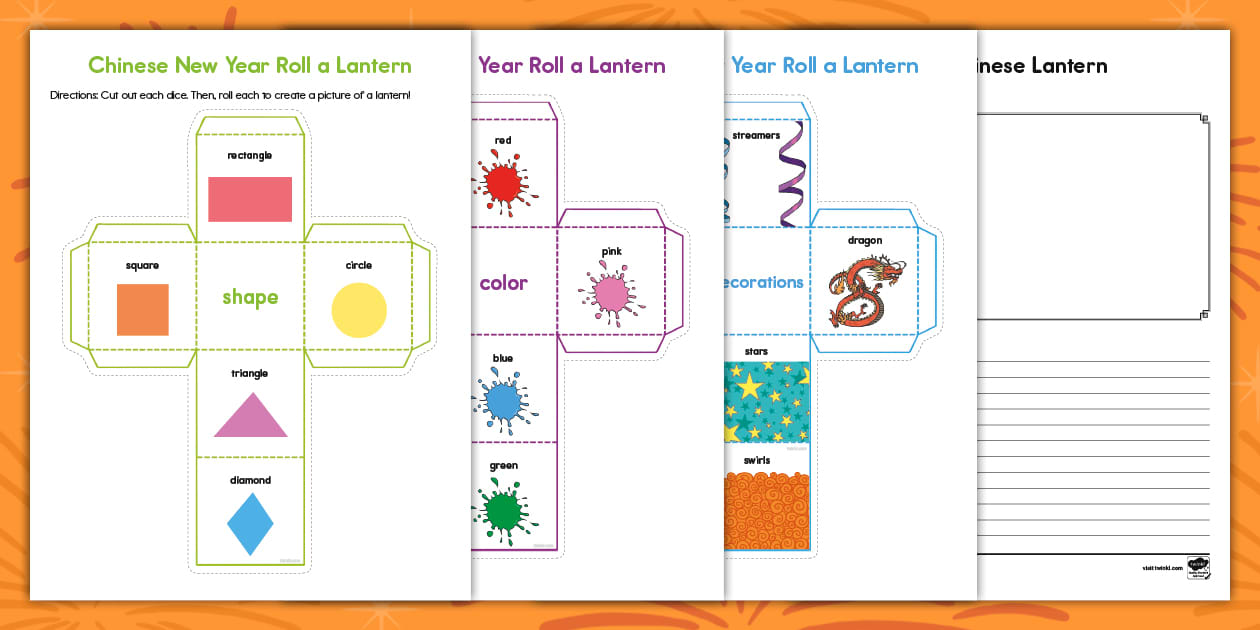 Chinese New Year Roll a Lantern Worksheet for K-2nd Grade