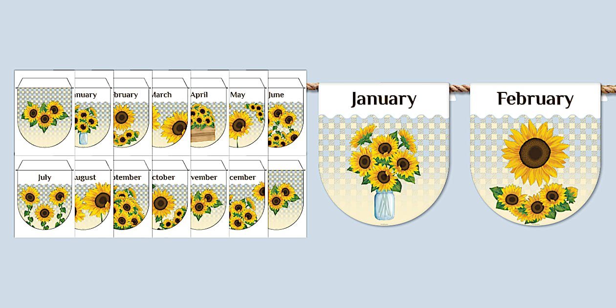 Sunflower-Themed Months of the Year Display Bunting - Twinkl