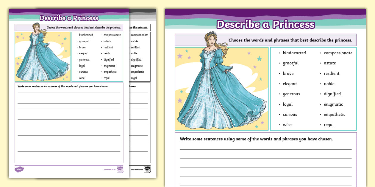 Describe a Princess Worksheet - Twinkl Writing - Twinkl