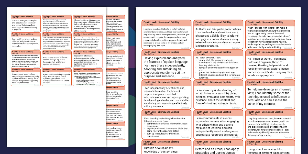 CfE Fourth Level Literacy and Gàidhlig Experiences and Outcomes Stickers