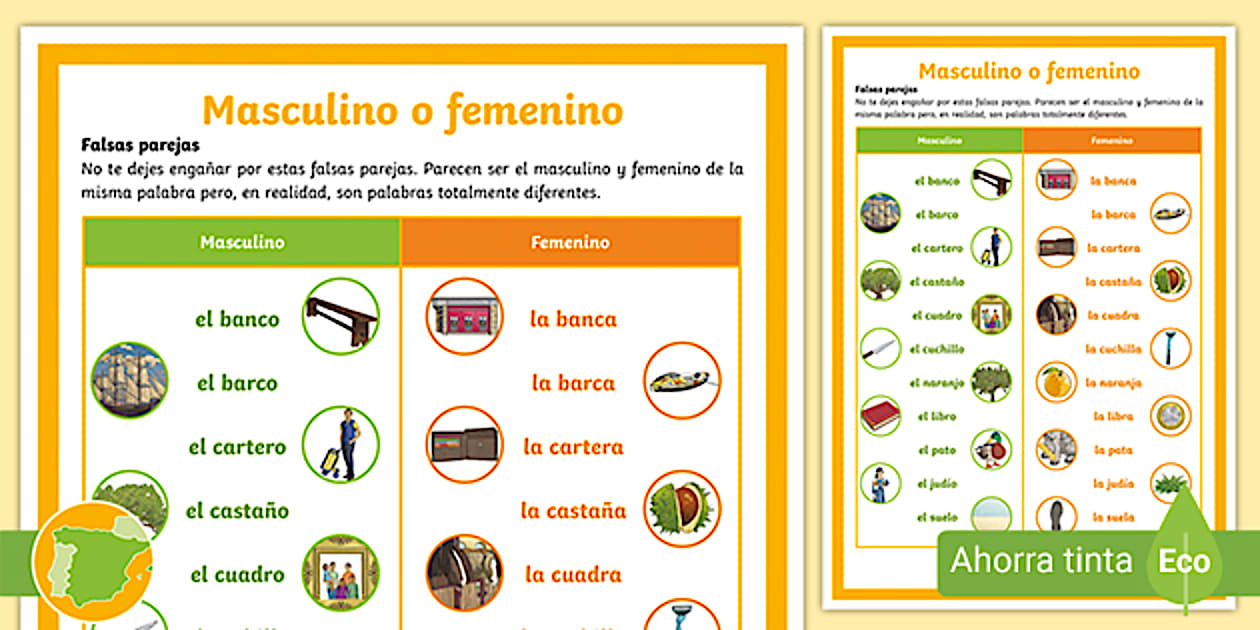 Póster: Falsas parejas ¿masculino o femenino? - Twinkl