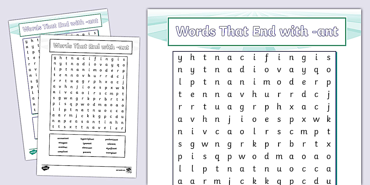 Words That End with -ant Word Search (teacher made) - Twinkl