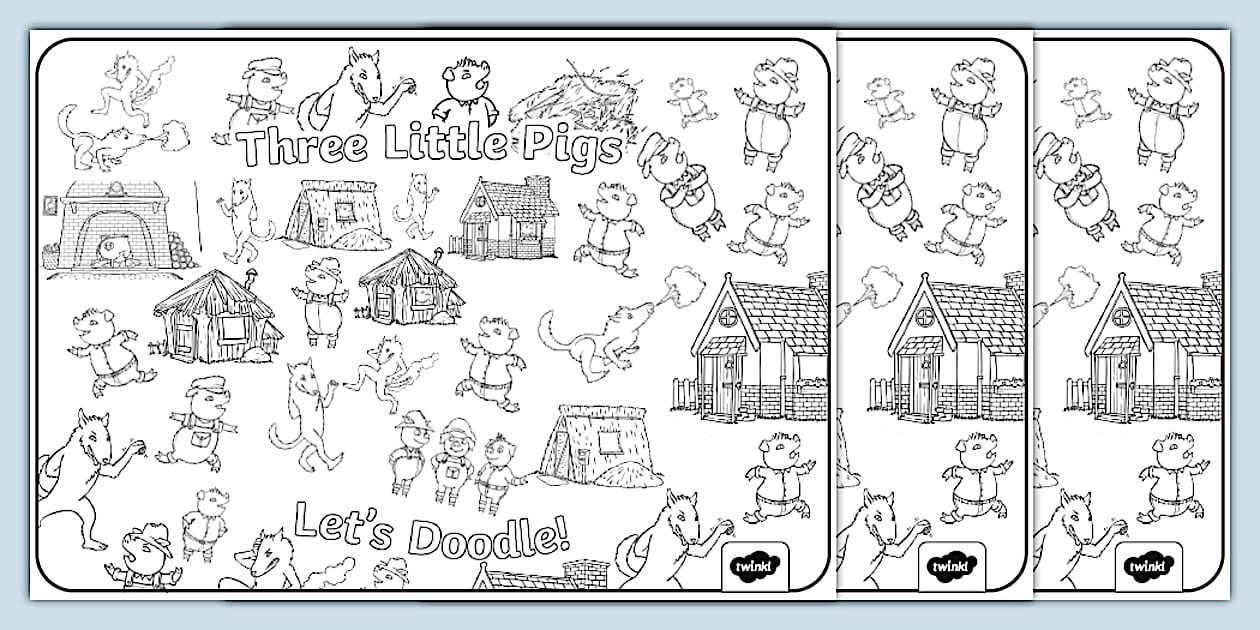 Three Little Pigs Doodle Colouring Pages (teacher made)