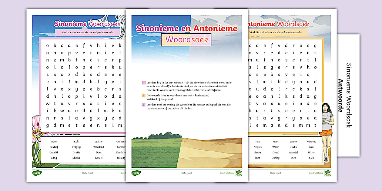 Afrikaans Sinonieme en Antonieme Woordsoek (teacher made)