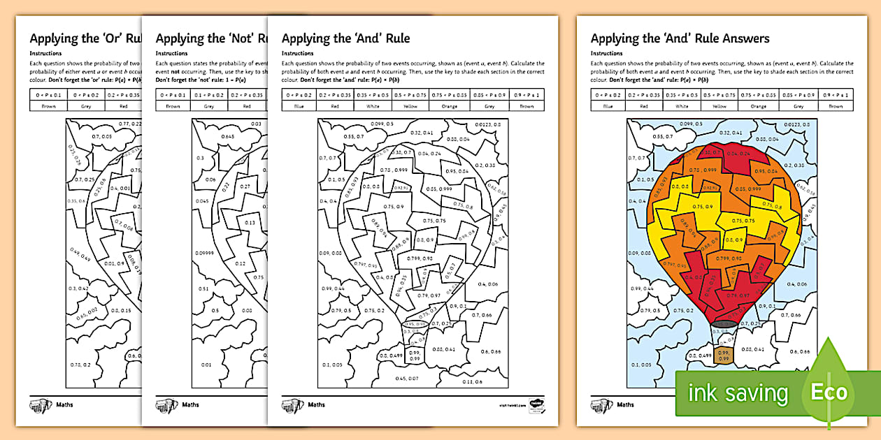 Year 7 - Year 10 Maths Probability Colour by Number - Twinkl