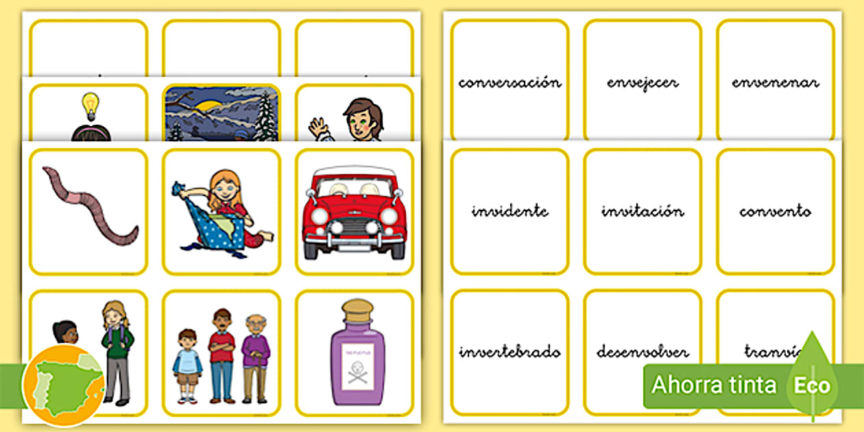 Tarjetas de emparejar: Palabras con n antes de v - Twinkl