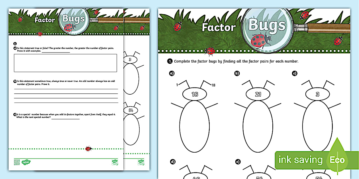 👉 Factor Bugs Worksheet (Teacher-Made) - Twinkl