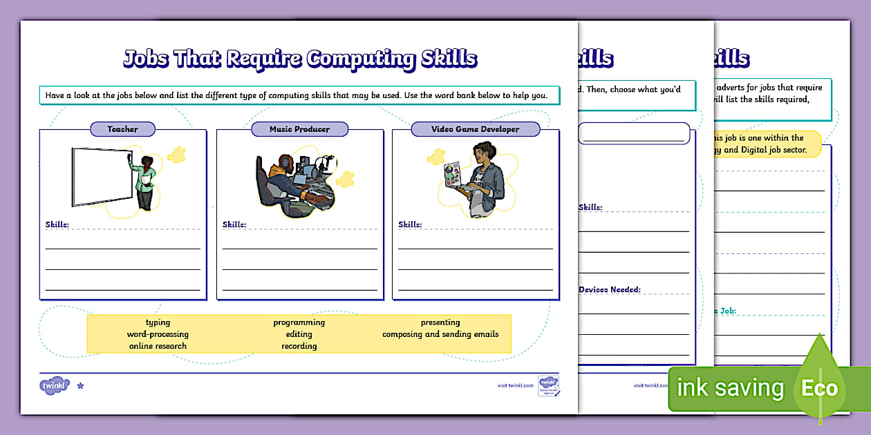 KS2 - Jobs That Require Computing Skills Activity Sheet