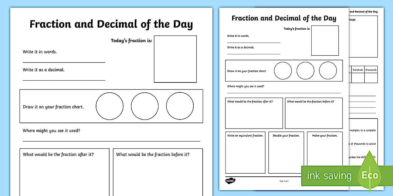 Fraction/decimal of the day Worksheet (teacher made)