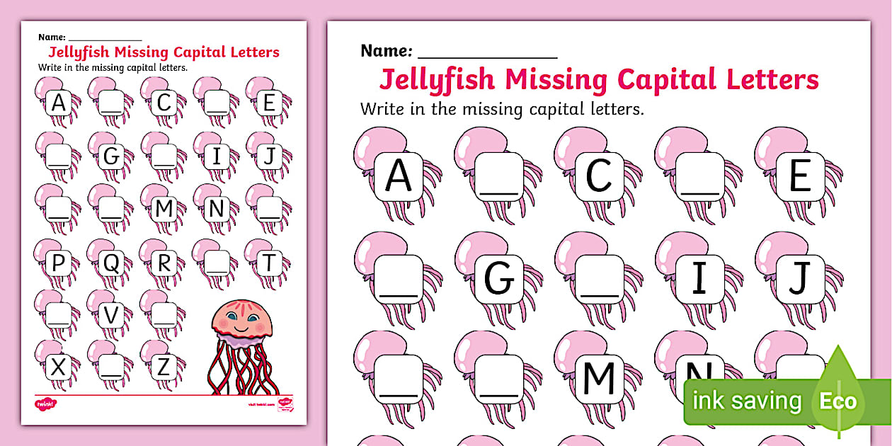 Jellyfish Missing Capital Letters Worksheet (Teacher-Made)