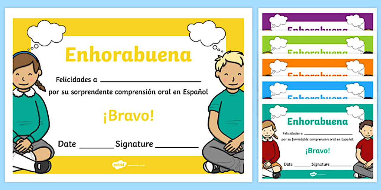 Spanish End of Year Listening Comprehension Award Certificate