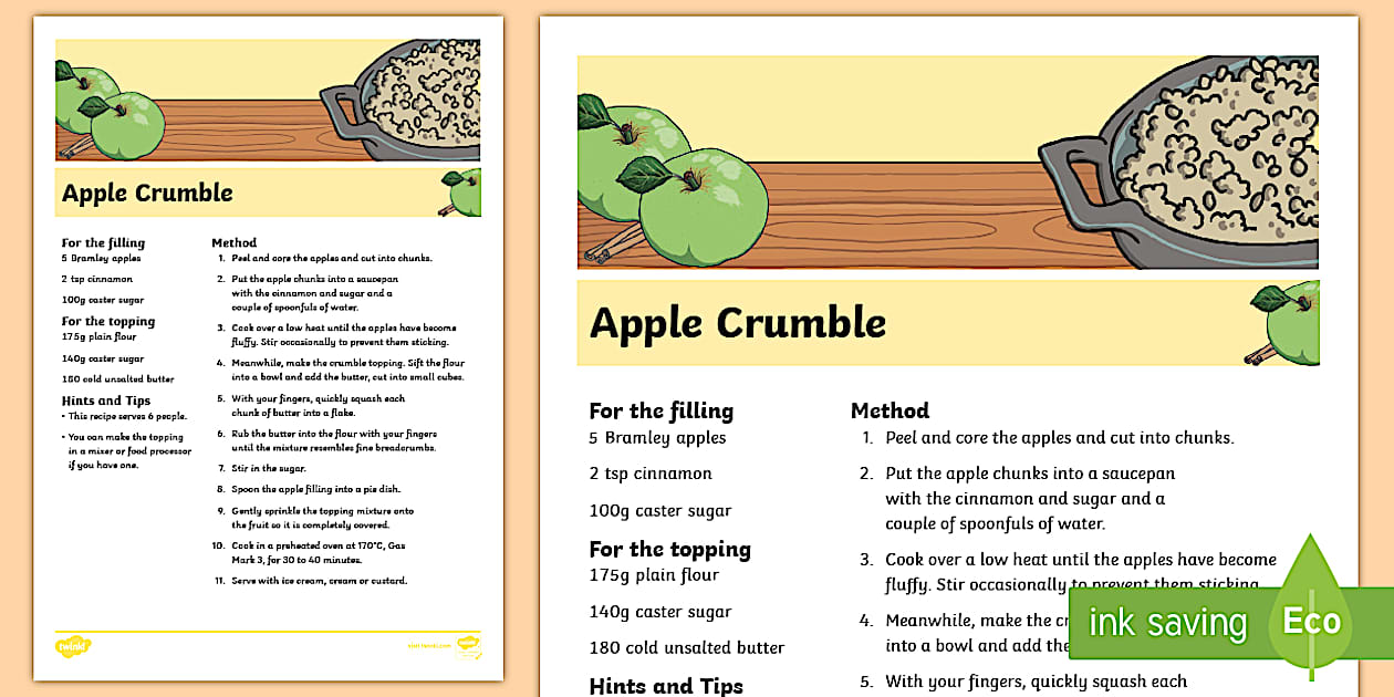 Apple Crumble Recipe (teacher made) - Twinkl