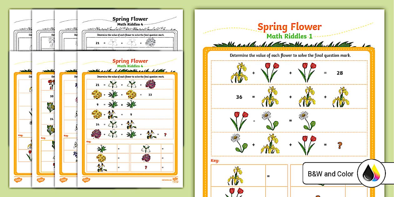 Spring Flower Mixed Operations Math Riddles for 3rd-5th Grade