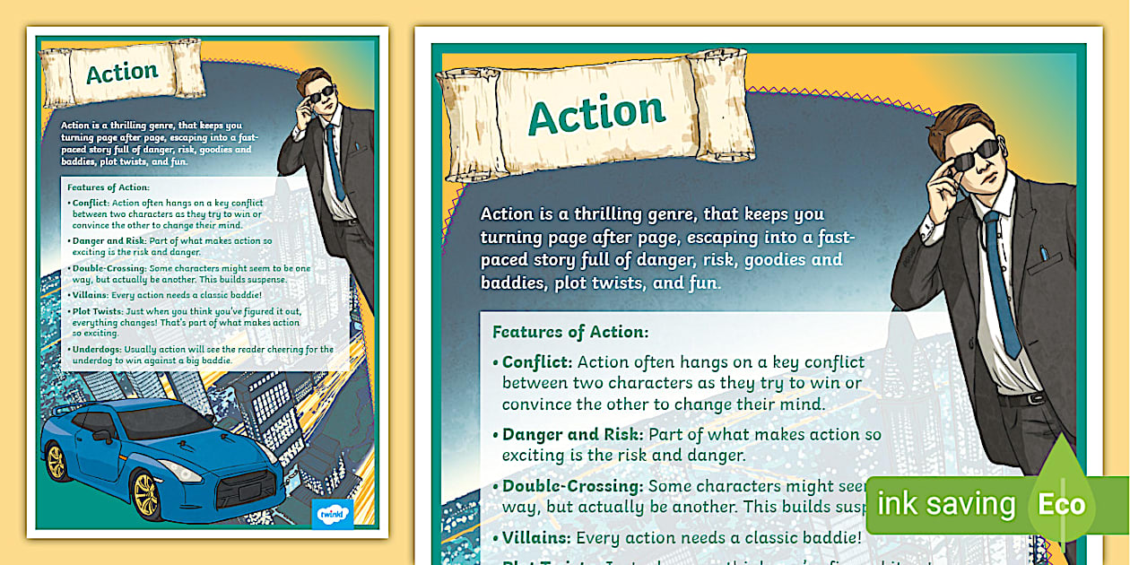 Narrative Genres Info Sheet - Action (teacher made) - Twinkl