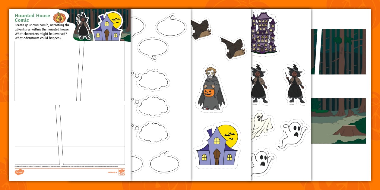Haunted House Comic Cut and Stick Activity (teacher made)
