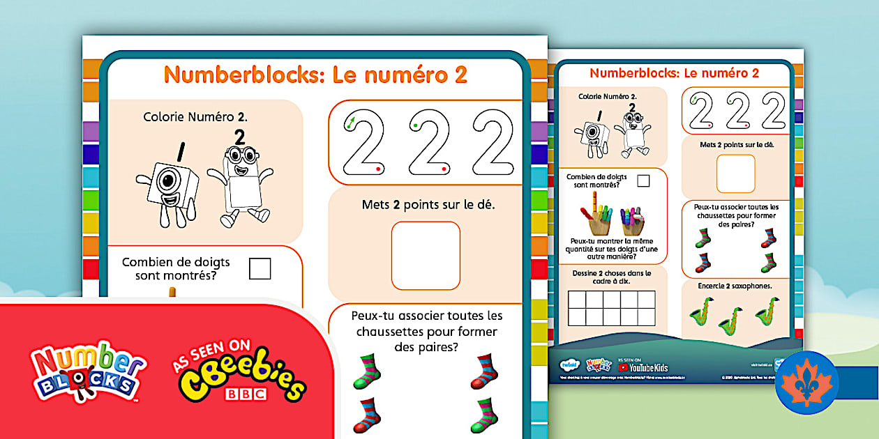 Numberblocks: It's Better with Two Worksheet French - Twinkl