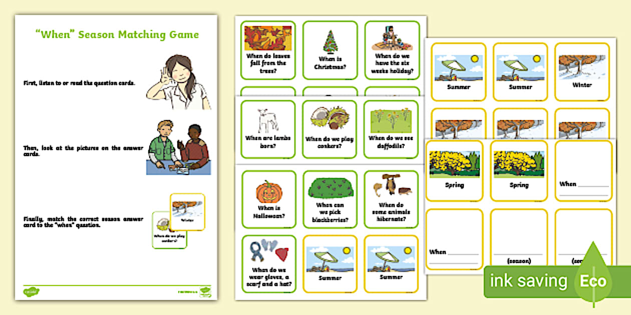 Editable 'When...?' Season-Matching Game (teacher made)