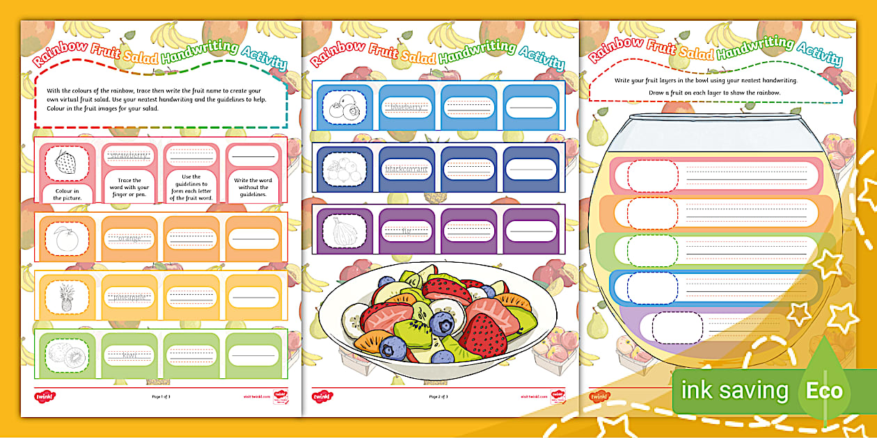 Food-Themed Handwriting Practice - Rainbow Fruit Salad